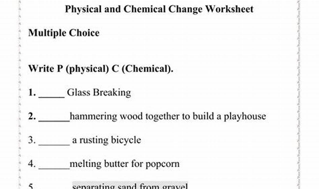 Free Chemical & Physical Changes Worksheet (with Answers)