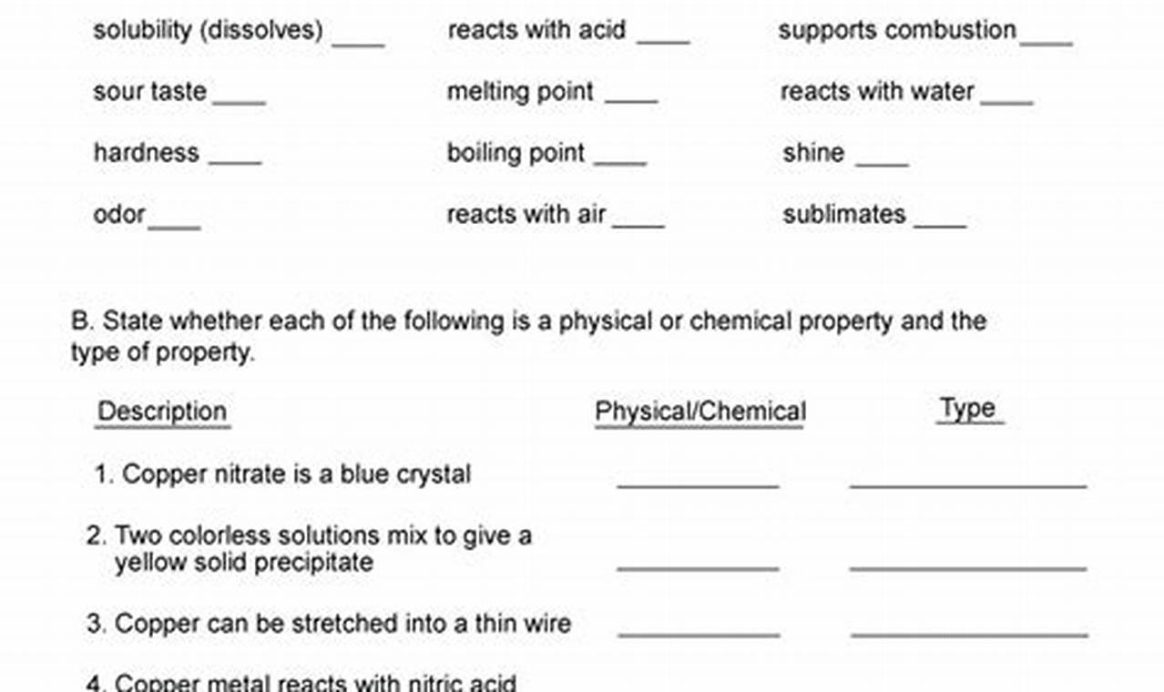 Free Worksheet: Chemical vs. Physical Properties & Changes Quiz