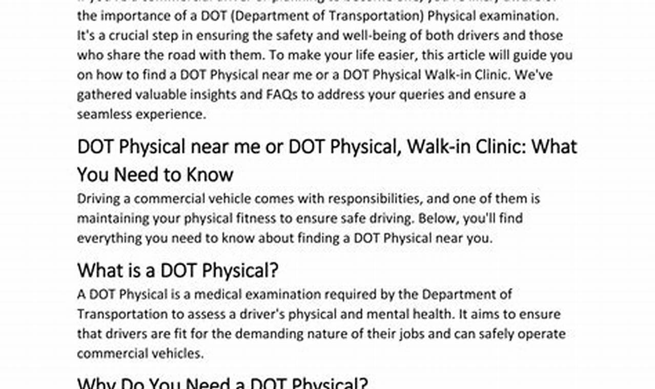 DOT Physical Cost Near Me: Price Guide