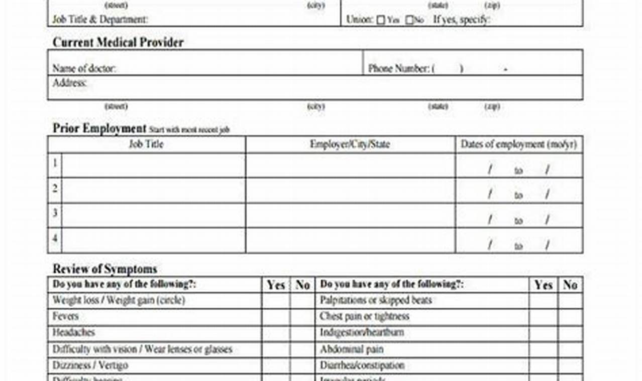 Free Printable Pre-Employment Physical Forms [PDF]